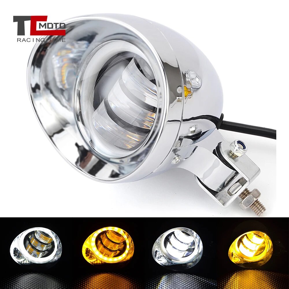 Светодиодная передняя фара для мотоцикла, кафе Racer, точечная противотуманная фара, ангельский глаз для Harley Softail Bobber Chopper Cruisers Touring Custom