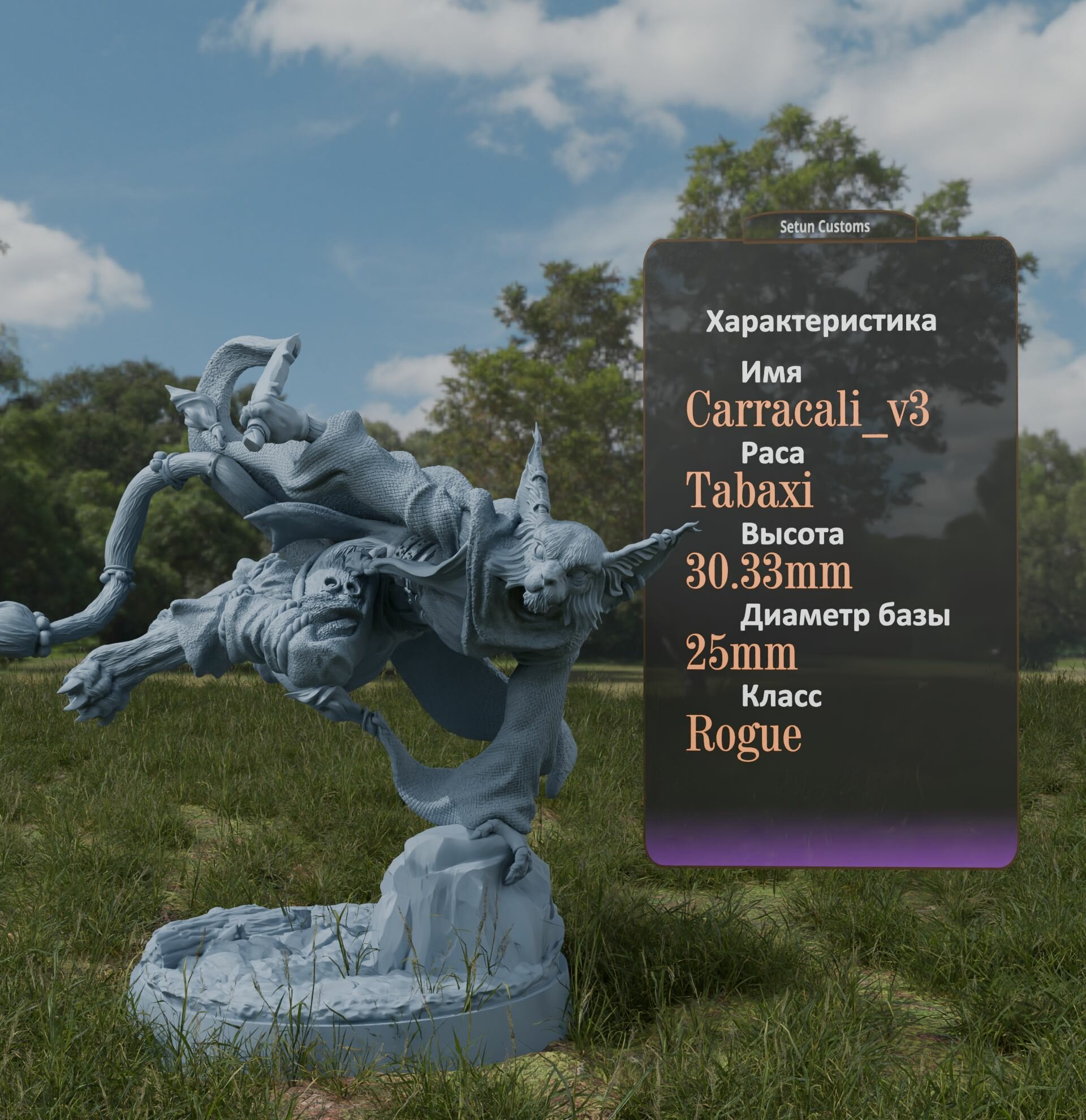 Фигурка для ДнД, Каракли версия 3 Табакси Плут DnD, Pathfinder, НРИ, Подземелья и драконы