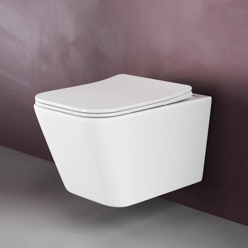 Унитаз подвесной Ceramicanova Metric Rimless CN3007 с микролифтом, безободковый, прямоугольный, без бачка, фарфоровый, антивсплеск, белый