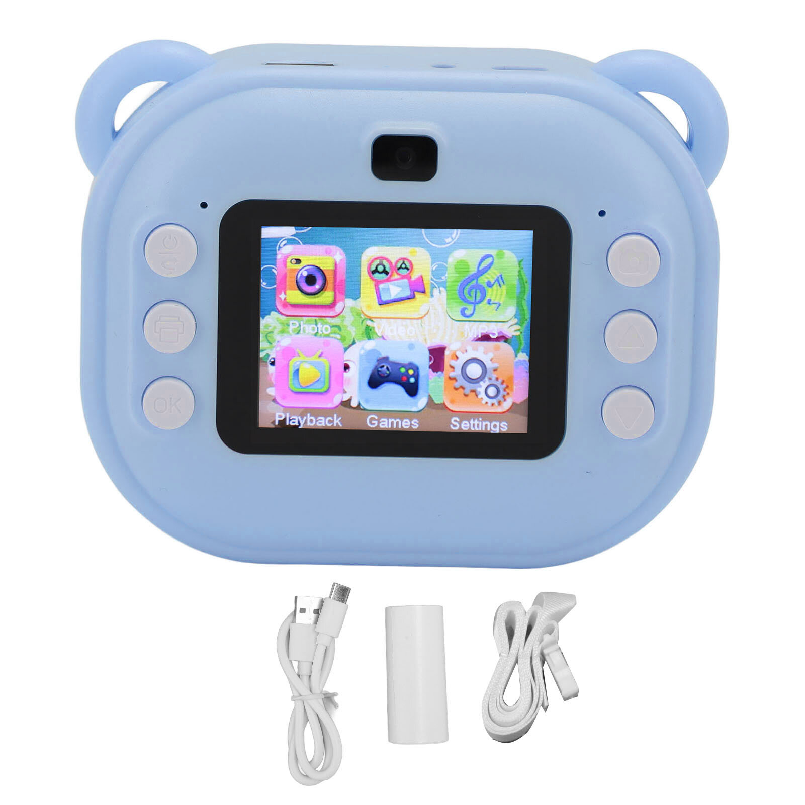 Мгновенная печатная камера для детей 24 -мегапиксельная 1080p 2 -дюймовый экраны HD -экрана Двойной объектив Мгновенную игрушку с камерой с 32 ГБ открыты для памяти для девочек мальчики Рождественский день рождения синий