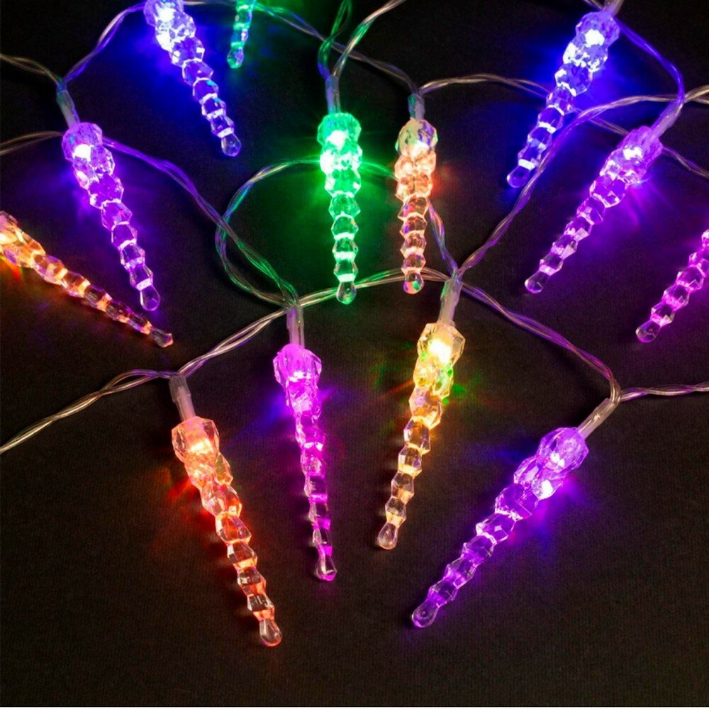 Гирлянда «Нить» 5 м с насадками «Сосульки тающие», IP20, прозрачная нить, 20 LED, свечение мульти (RG/RB), мигание, 220 В