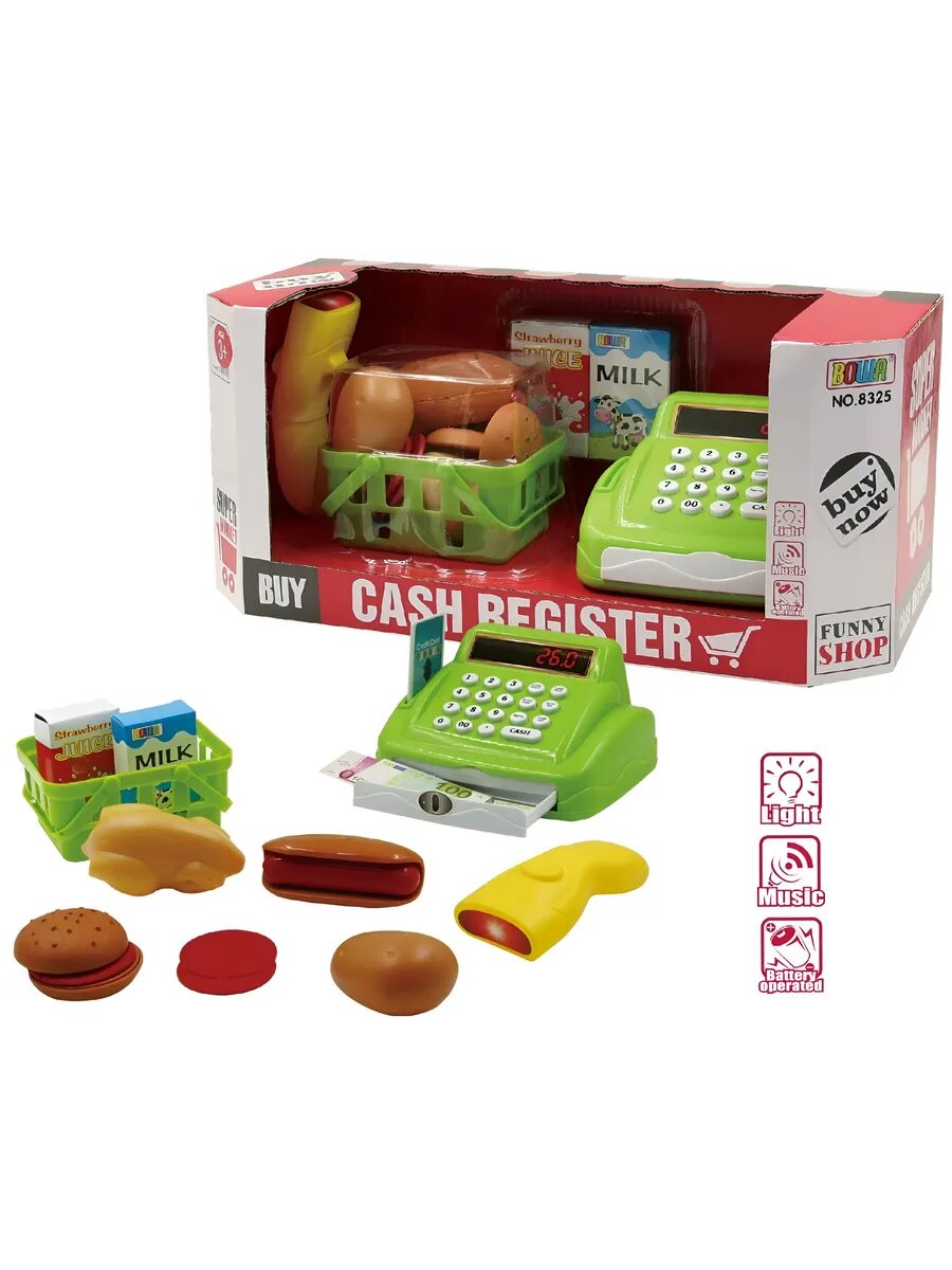 Игровой набор "Кассовый аппарат", в комплекте 13 аксессуаров, зеленый