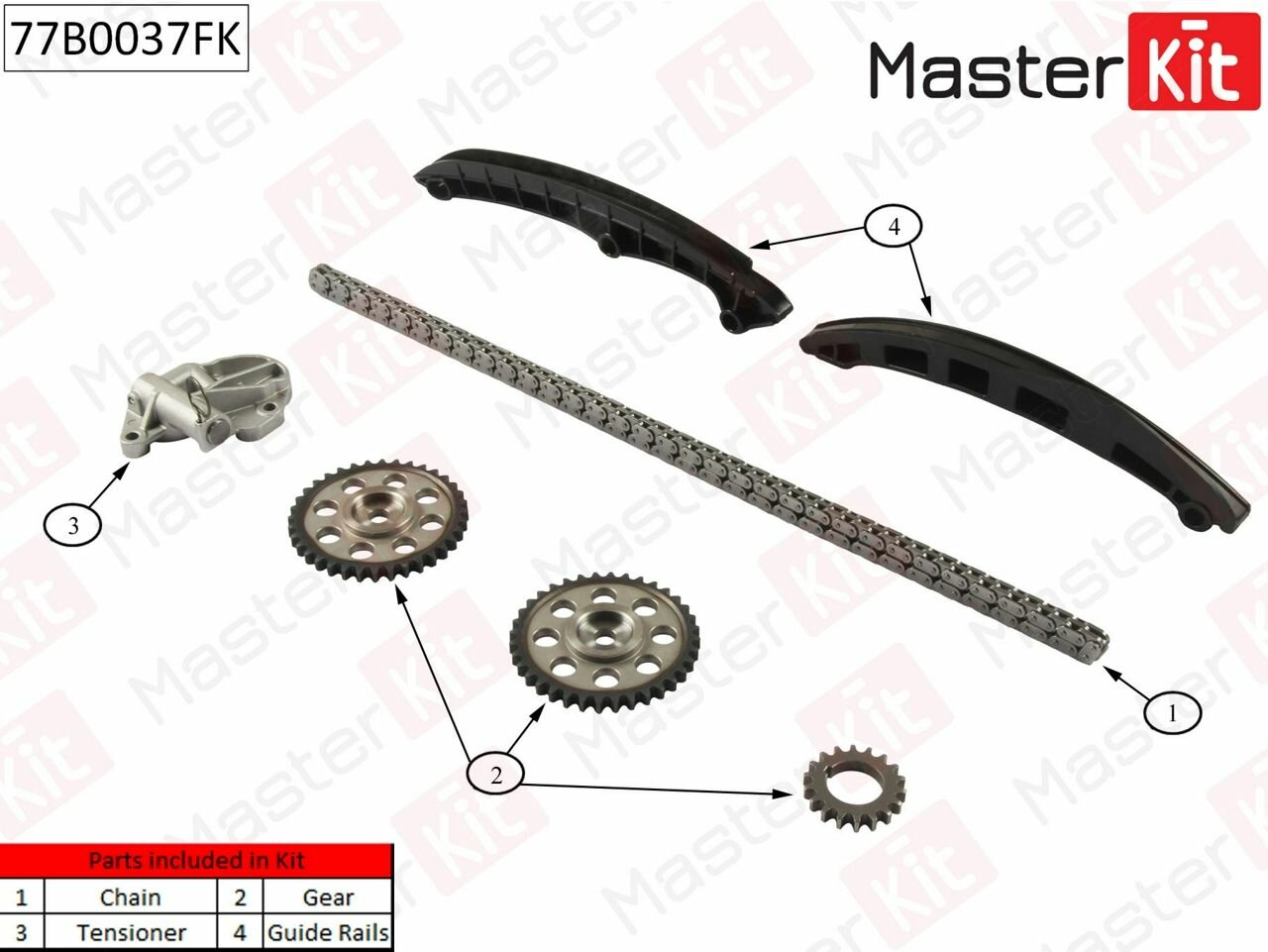 Комплект цепи ГРМ SKODA FABIA/Volkswagen POLO 1.2 AZQ/BME/BZG 2007-2014 без звездочек MasterKit арт. 77B0037K