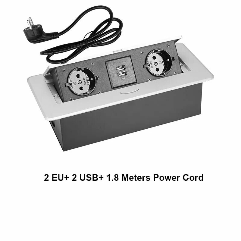 Встраиваемая выдвижная розетка в столешницу, в стол, блок выдвижной горизонтальный, розетка скрытая, на 2 евро 2 USB , для кухни, удлинитель, серебристый