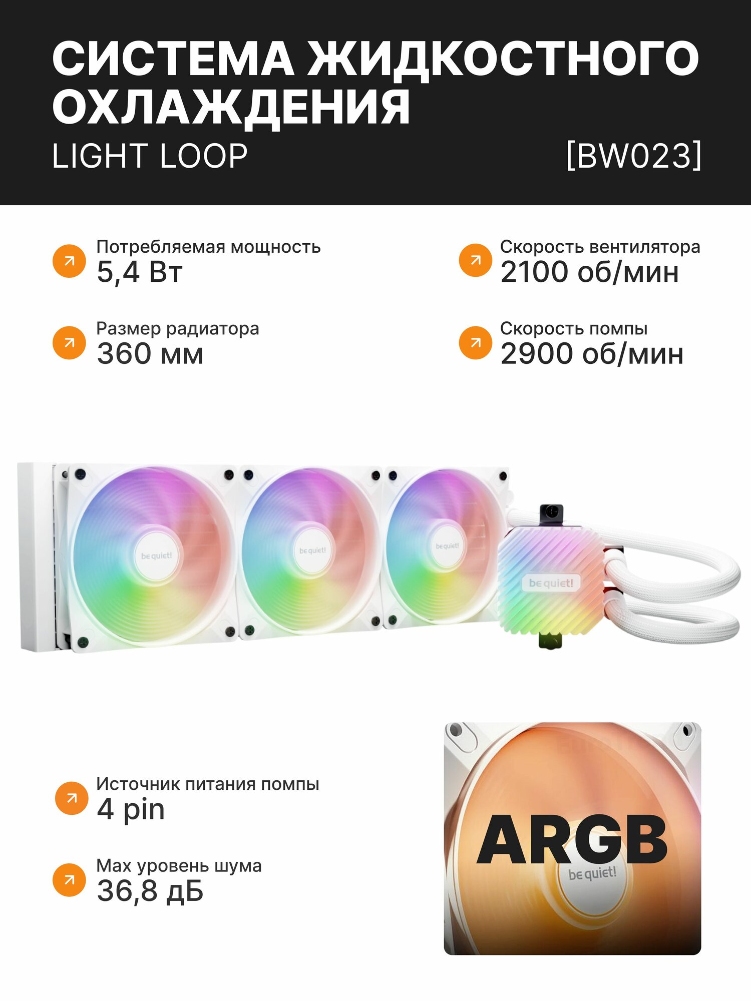 Система жидкостного охлаждения Be Quiet! Light Loop 360mm (BW023)