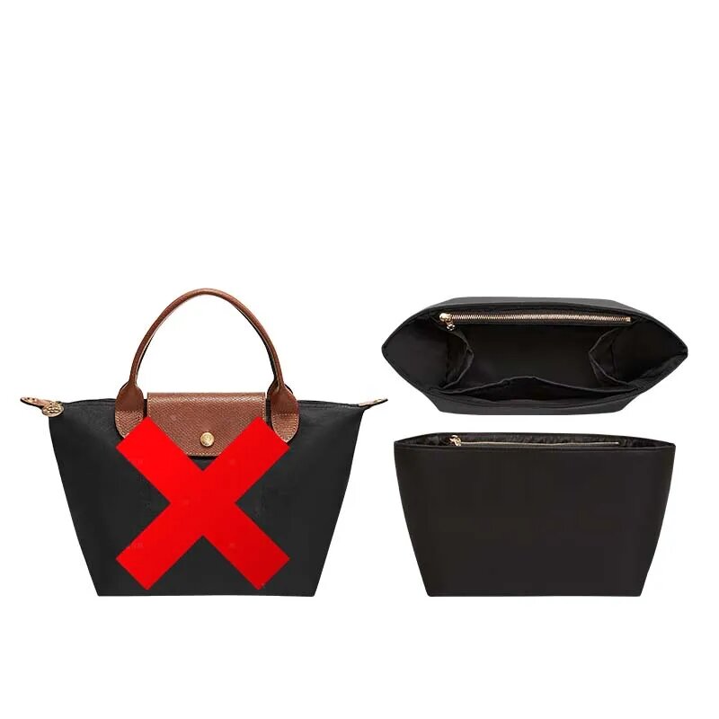 Вставка-органайзер для сумки Longchamp, нейлоновый материал, сверхпрочная сумка, вставка для сумки, аксессуары для сумки Черный, Black For S