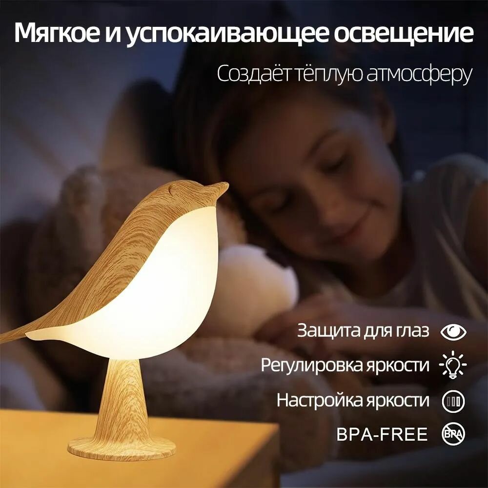 Светильник ночной "Соловей", теплый свет, 3 режима, люминесцентная лампа