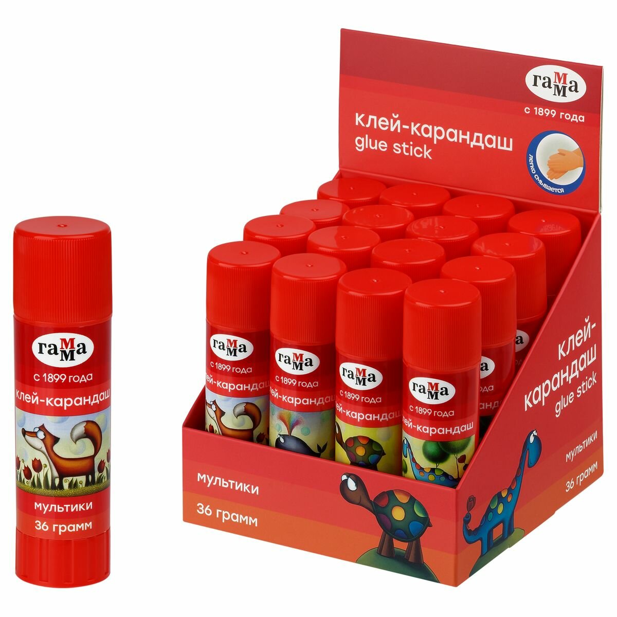 16 шт. Клей-карандаш Гамма "Мультики", 36г, ПВП