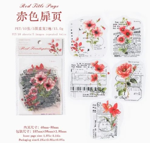 Набор стикеров Red Title Page, 10 листов, Цвет: chisefeiye