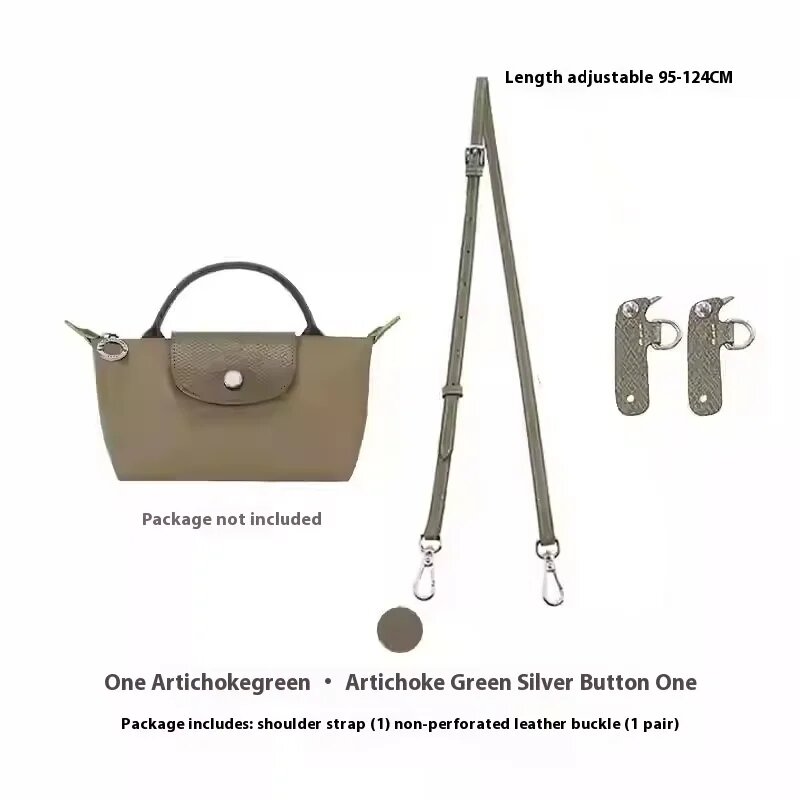 Сменный кожаный ремень для сумки через плечо, подходит для Longchamp Mini, плечевой ремень земного цвета без перфорационной модификации Бежевый, Artichoke Green