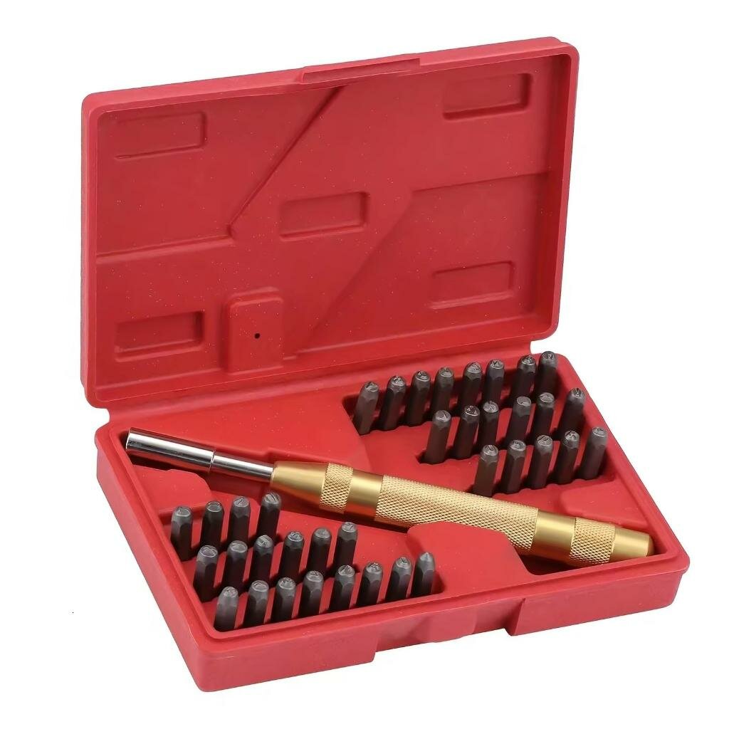 Набор штампов с буквами и цифрами с металлической ручкой для кожи