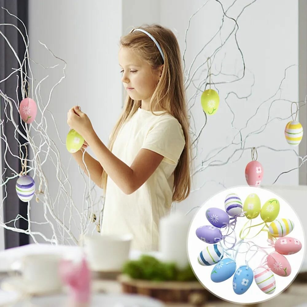 Яйца для пасхальных украшений, 12 шт, 6*4 см