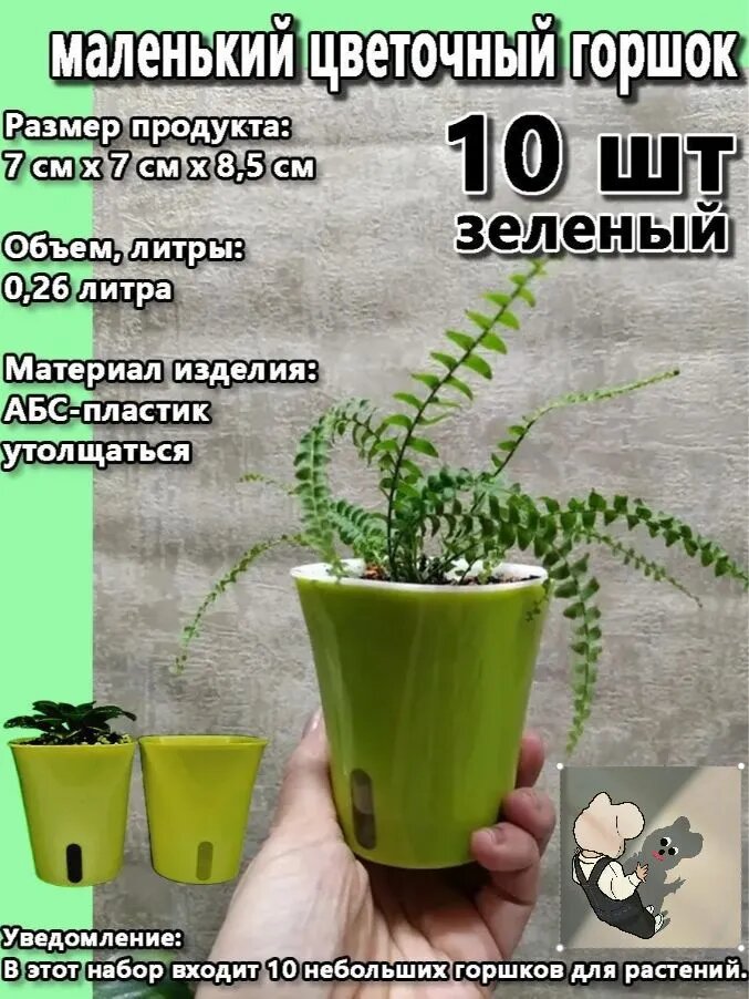 Вазон 0.26 л, 8.5 см, 10 шт, цвет белый, темно-зеленый