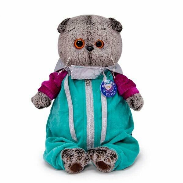 Мягкая игрушка Буди Баса Budi Basa Кот Басик в комбинезоне «Космос», 19 см, Ks19-182 светло-серый