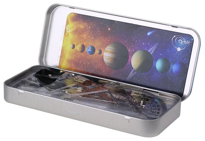 Набор из 12 штук Набор для черчения Deli EG30695 в комплекте: циркуль/карандаш/кронциркуль/линейка 15см/2 треугольника/транспортир/ластик/точилка