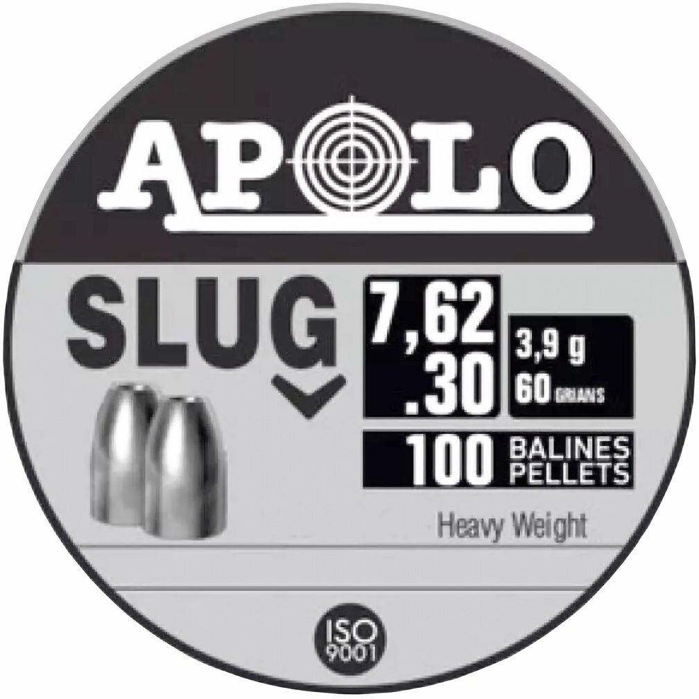 Пули полнотелые Apolo Slug, свинцовые, 7,62 мм, 3,9 гр, 100 шт.