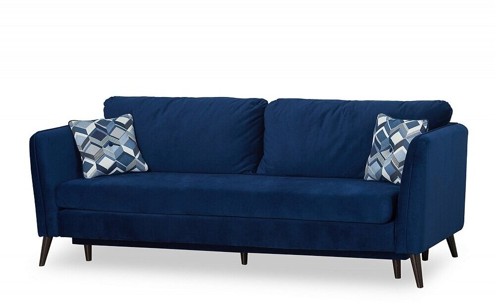 Прямой диван Аликанте Синий, еврокнижка, 228х101х95 см, с ящиком для белья