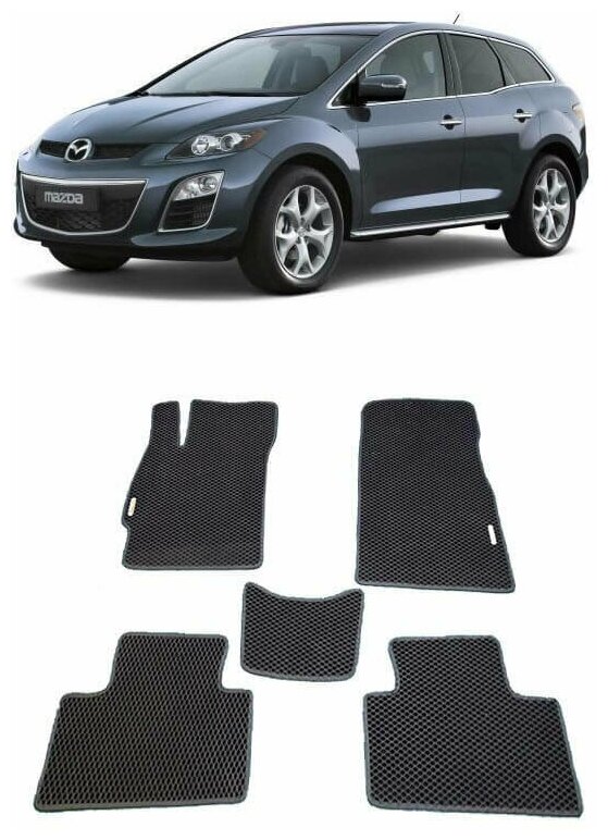 Ева коврики Mazda CX-7 2006 - 2012/ Ева ЭВА сота/ цвет Серый c серой окантовкой / EVA Smart / коврики в салон автомобиля Мазда