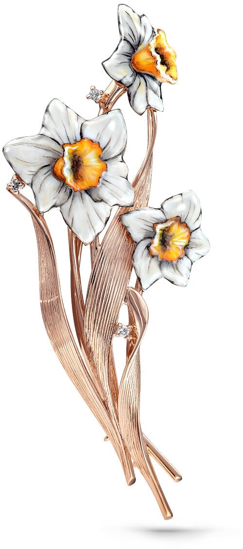 Брошь, красное золото, 585 проба, бриллиант