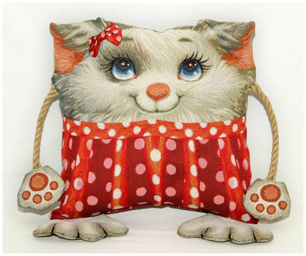 Подушка-игрушка Гобеленовая 35х45 "Добряша с бантиком и карманом"
