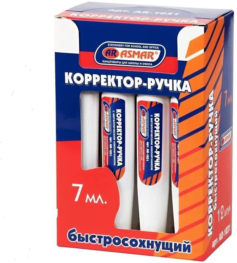 Набор ручка-корректор штрих замазка канцелярская, 12 шт, 7 мл, металлический наконечник 0,2 мм