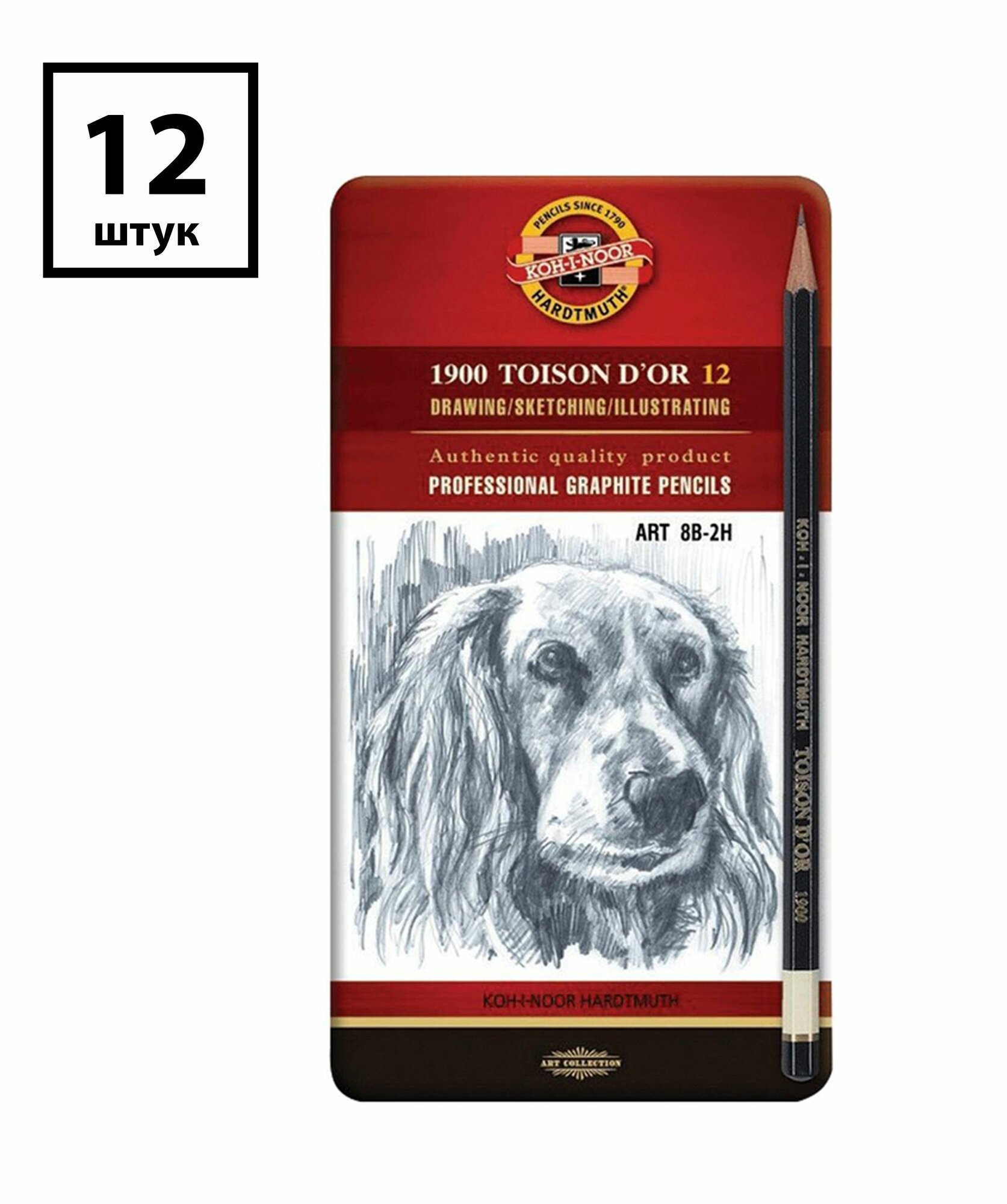 Набор карандашей чернографитных Koh-I-Noor "Toison Dor" 12 шт, 8B-2H, заточенный