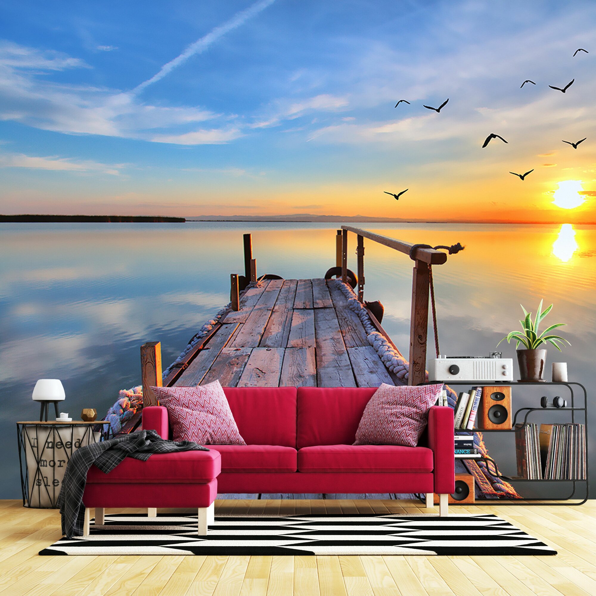 Фотообои на стену "Озеро на закате" флизелиновые 300х260 см / фото обои на кухню, в зал, на дачу, в коридор моющиеся