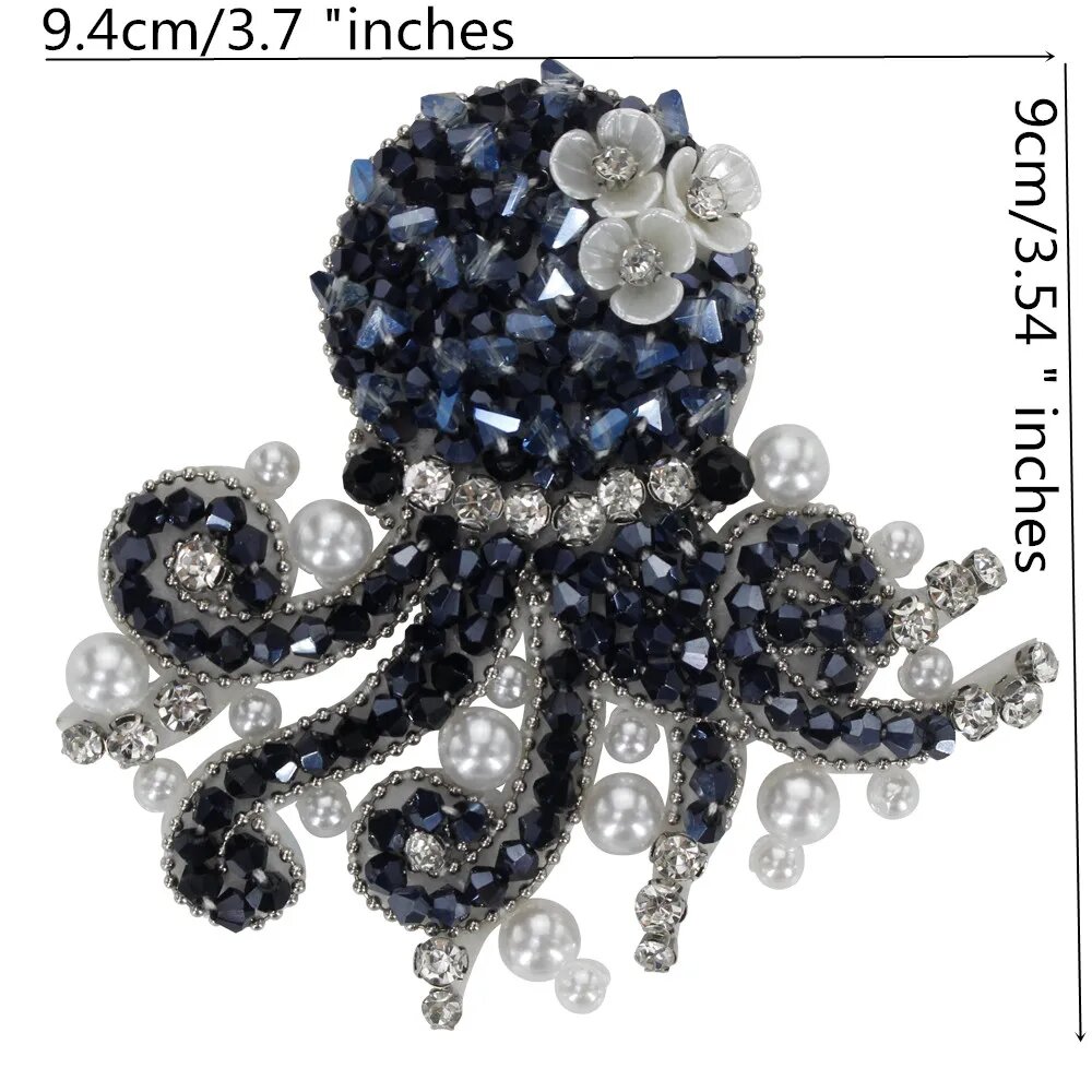 Аппликация с пайетками, пришивная аппликация, стразы из бисера, омары, Темно-синий, N 1piece