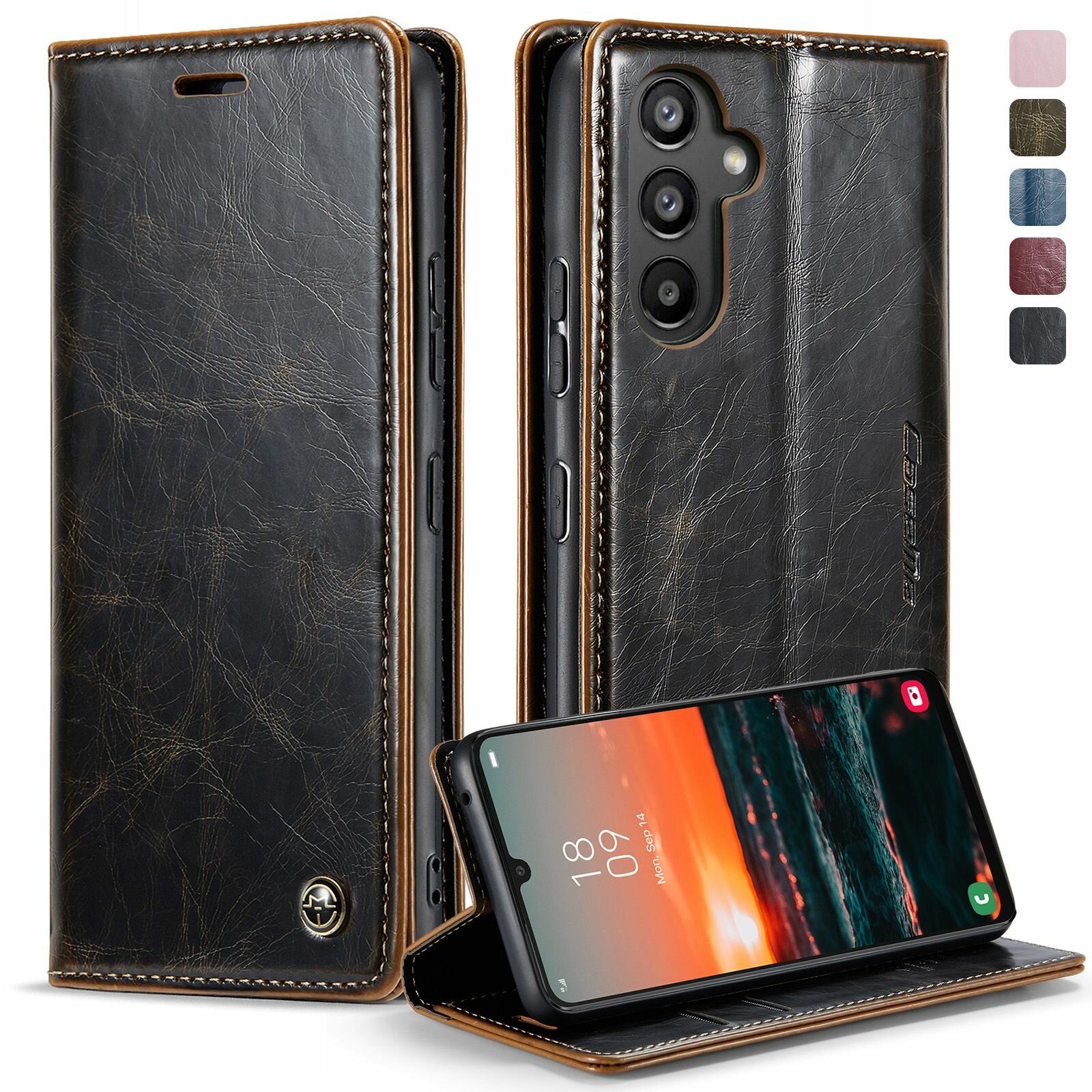 CaseMe Кожаный книжка чехол для Samsung Galaxy A34 5G / Самсунг A34 5G с визитницей из экокожи