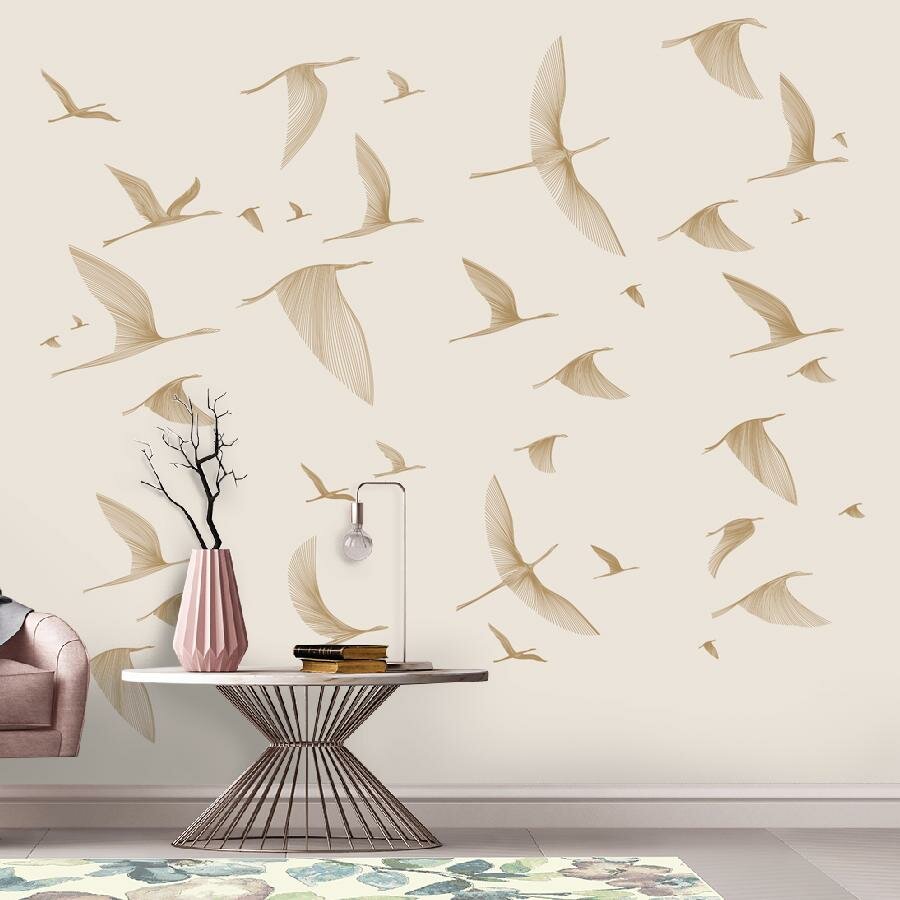 Фотообои Улетающие птицы 14-645-S-Песок 270 x 200 см (ВхШ) Метровые, флизелиновые, влагостойкие обои