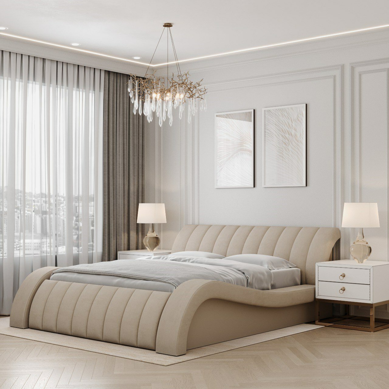 Кровать 180х200 двуспальная с ортопедическим основанием, бежевая