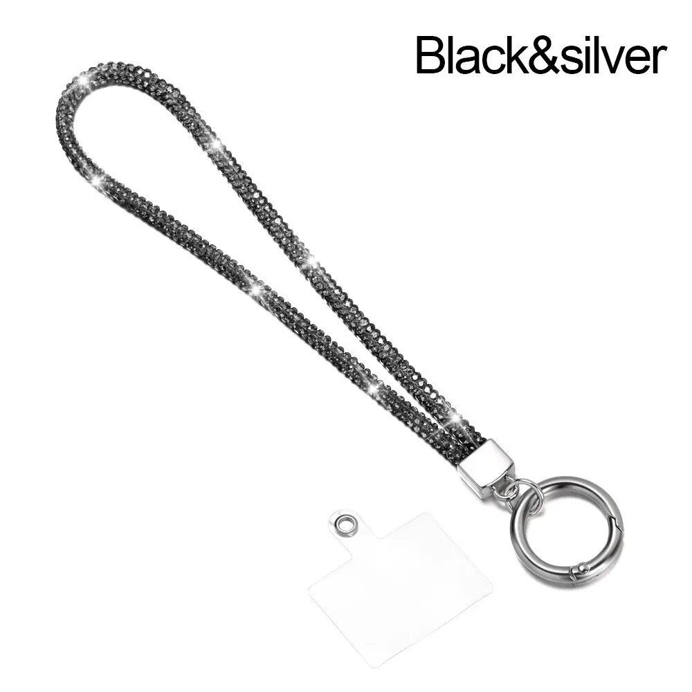 Ремешок для телефона со стразами и кристаллами, блестящий ремень для телефона для black-silver