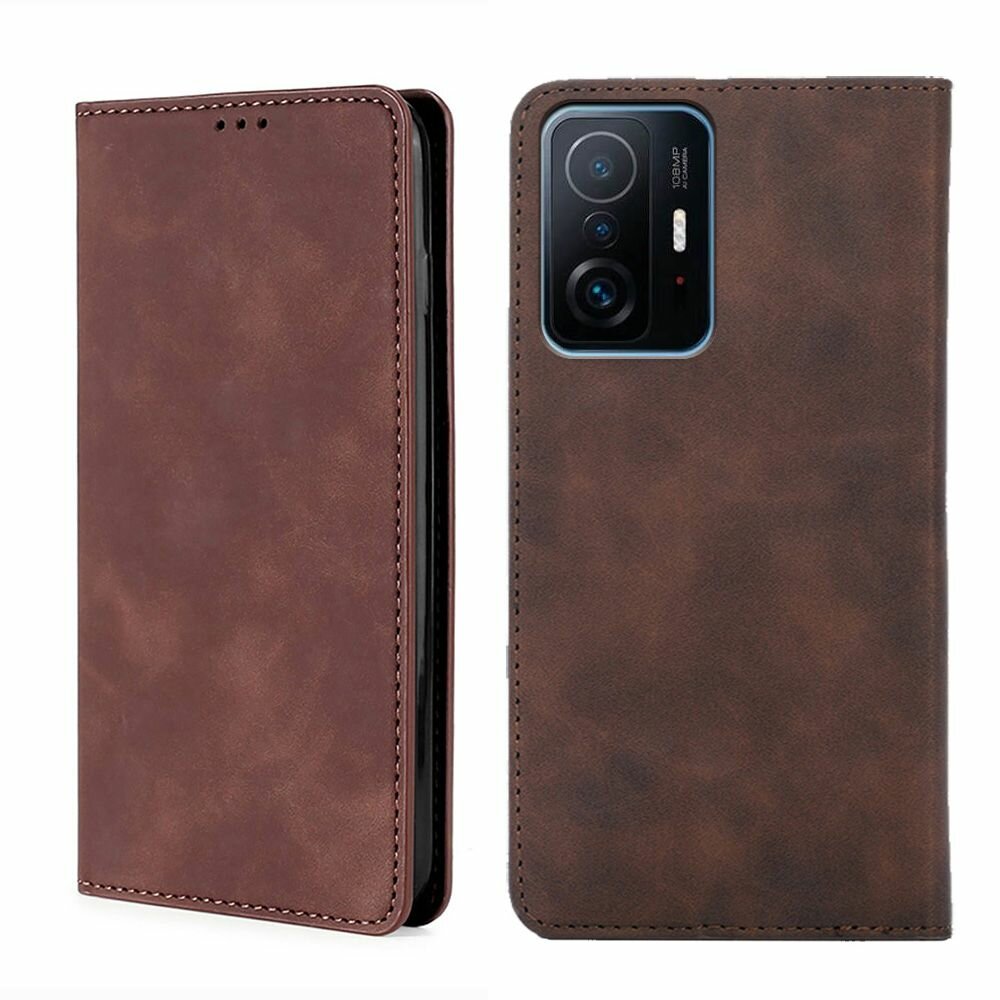 Чехол-книжка MyPads для Xiaomi 11T / 11T Pro / Сяоми 11T/11T Про мягкое прикосновение (коричневый)