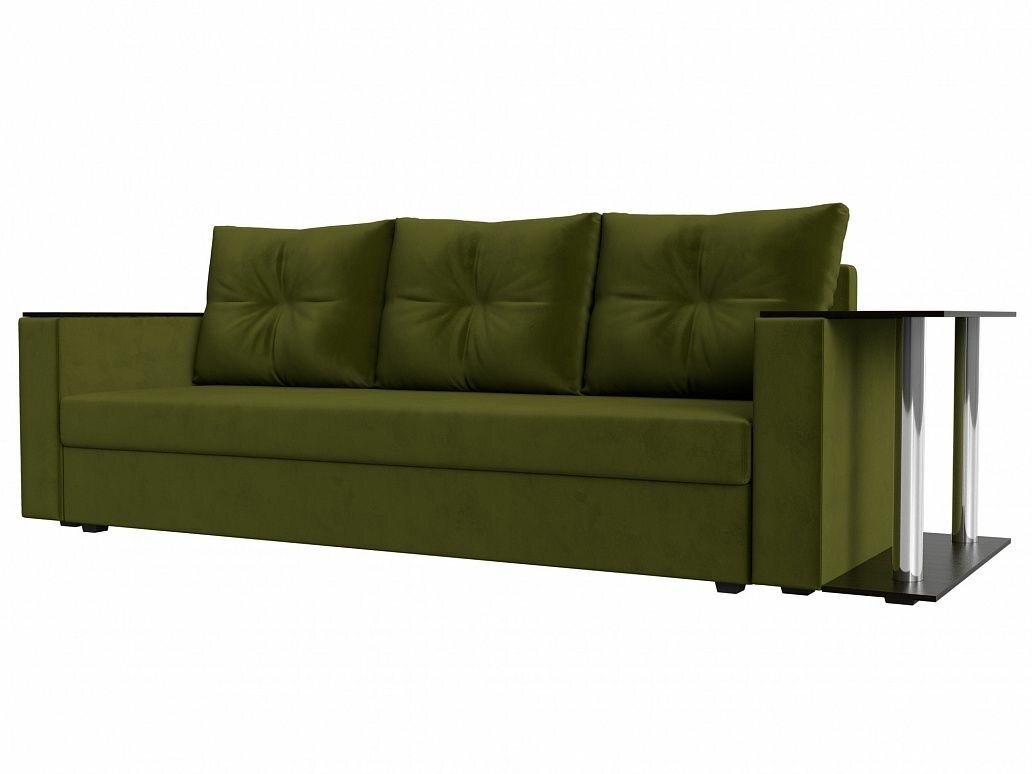 Meblevka Диван раскладной прямой Атланта со столом / Диван-кровать еврокнижка Атланта со столом правый, 240х79х85, велюр зеленый