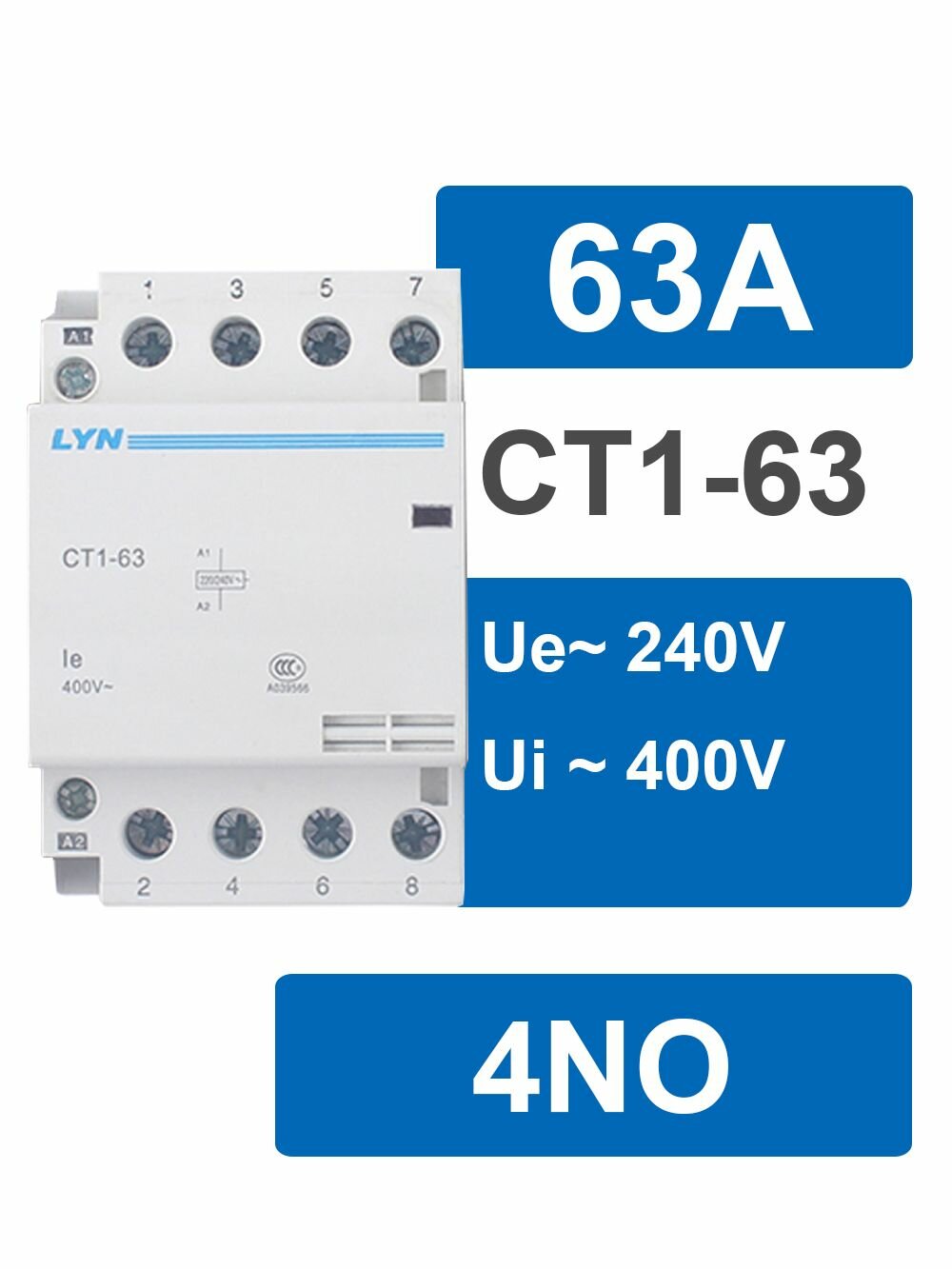 CT1 63A 4P 4NO, 220В 50или DIN-рейка Модульный Бытовой контактор переменного тока стартер, Нормально открытый контакт