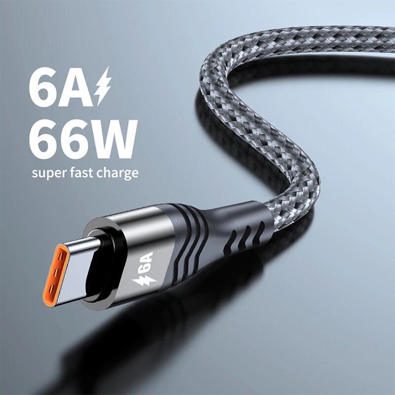 Кабель USB Type-C 6A для Xiaomi 9 11 Pro Huawei OPPO VIVO мобильный телефон QC3.0 1 м, Grey