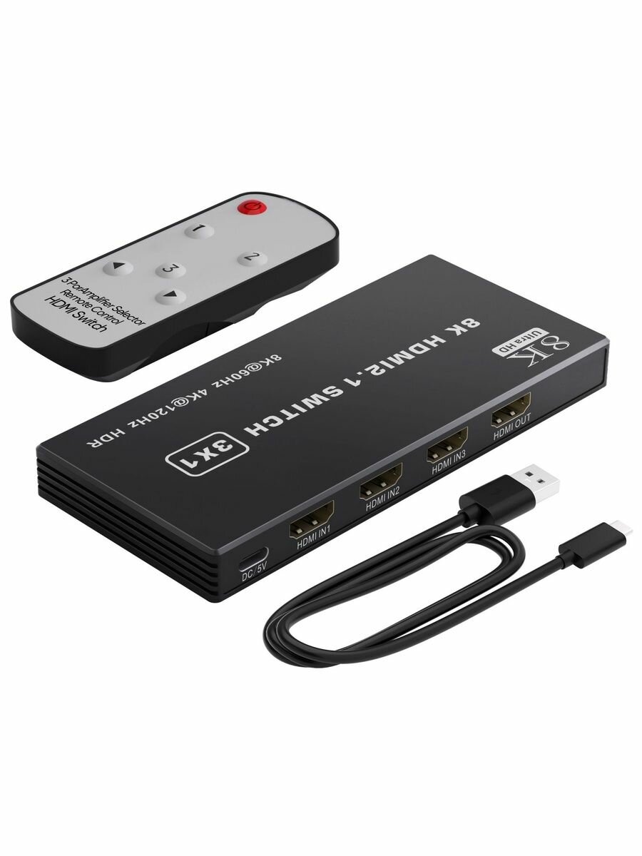 Переключатель HDMI 3 в 1 выход 8K@60Hz , HDMI Splitter с удаленным 3-портовым переключателем Selector Box