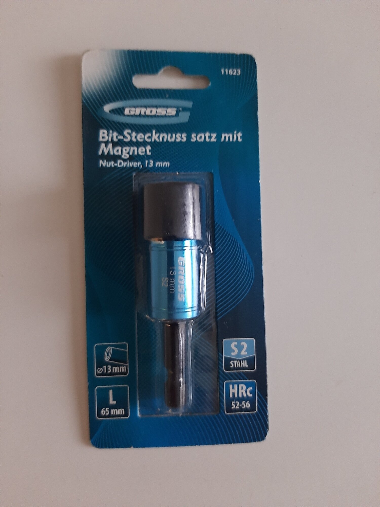 Бита GROSS с магнитной торцевой головкой, длина 65мм, диаметр 13мм