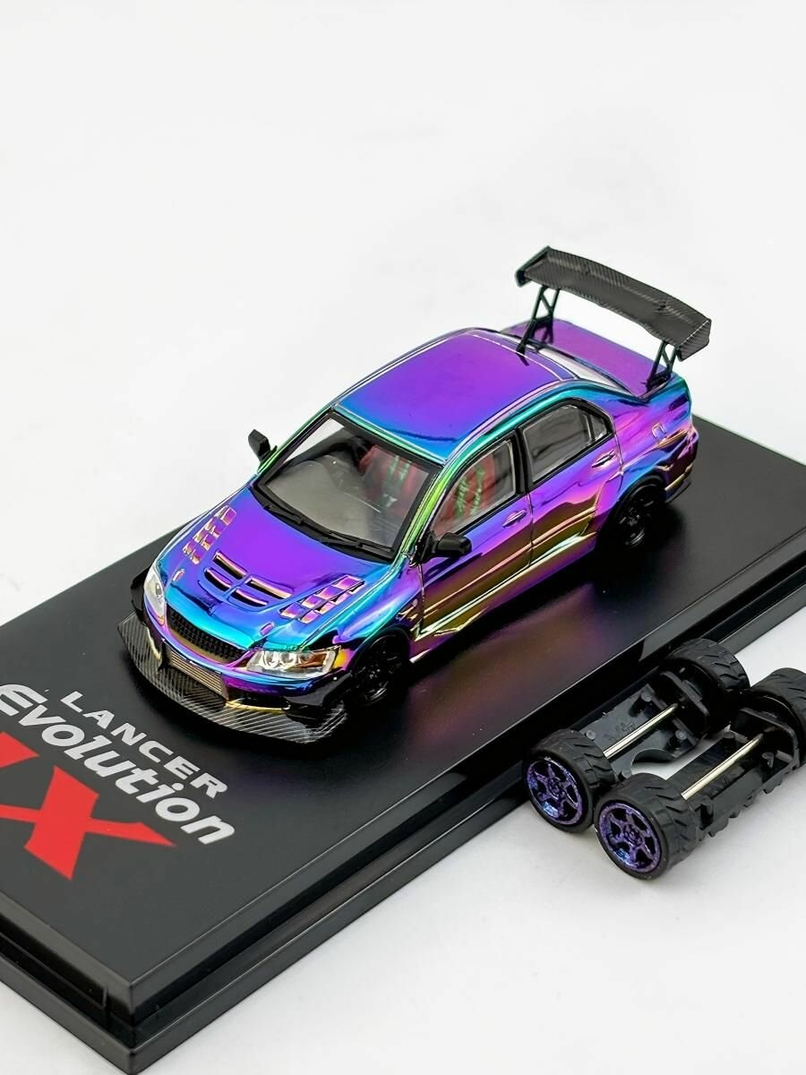 Машинка CM MODEL 1/64 Mitsubishi Lancer Evo IX 9th generation electroplated purple Die-cast Alloy Car Model Collection Toy Gift