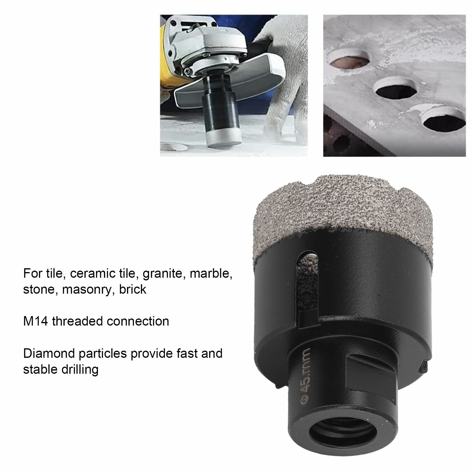 M14 Алмазная коронка для сухой и влажной коронки, прочная, быстрая и стабильная, алмазная коронка для вакуумной пайки, 45 мм