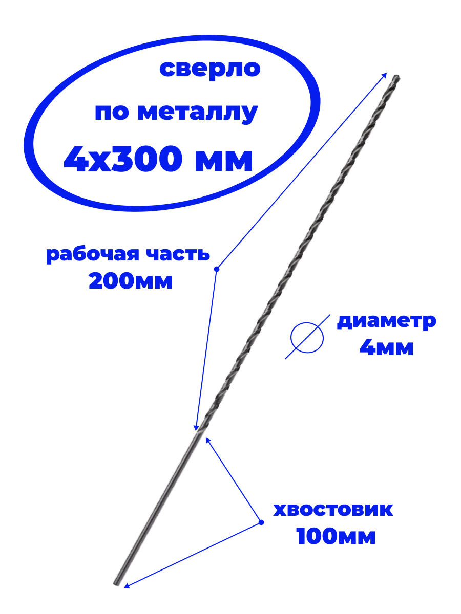 Удлиненное сверло Torgwin , по металлу, из быстрорежущей стали HSS, 4 мм х 300 мм