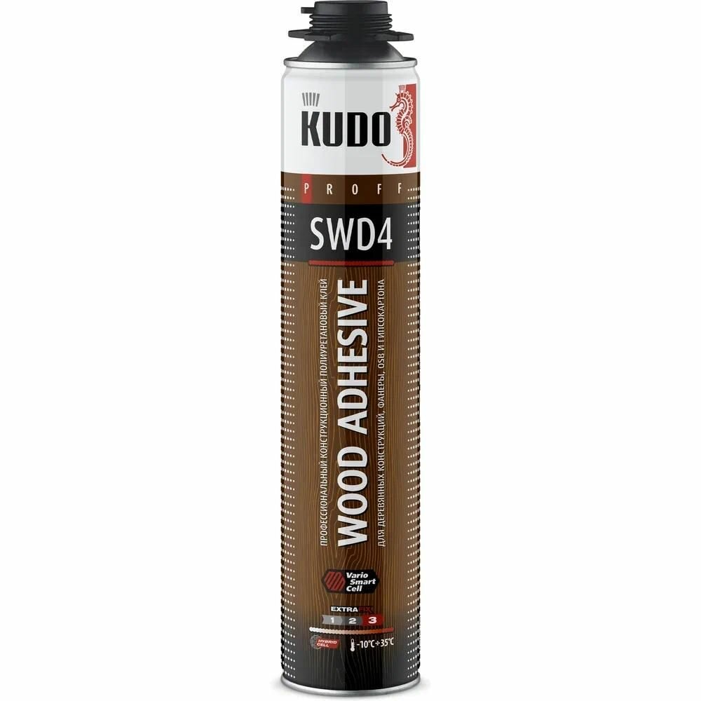 Клей-пена KUDO PROFF WOOD ADHESIVE SWD4, для деревянных конструкций, полиуретановая, 1000 мл