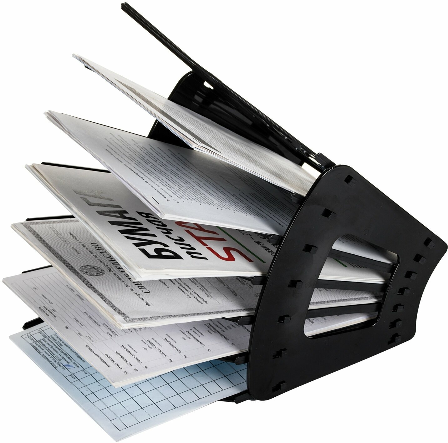 Упаковка 2 шт. Лоток для бумаг веерный STAFF 7-ми секционный, 6 отделений, сетчатый, черный, 237023