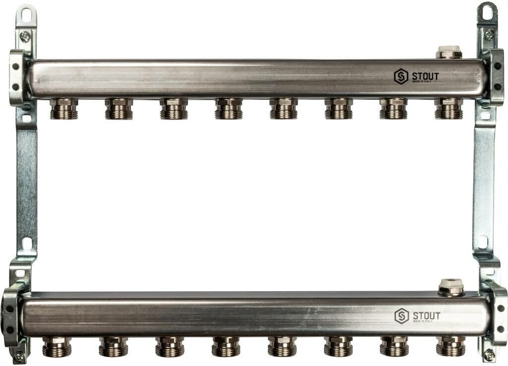 Коллектор из нержавеющей стали без расходомеров STOUT, 8 выходов 3/4" Италия Оригинал