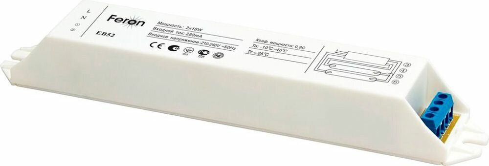 Аппарат пускорегулирующий Feron электронный ЭПРА ЛЛ 2х18W, встраиваемый