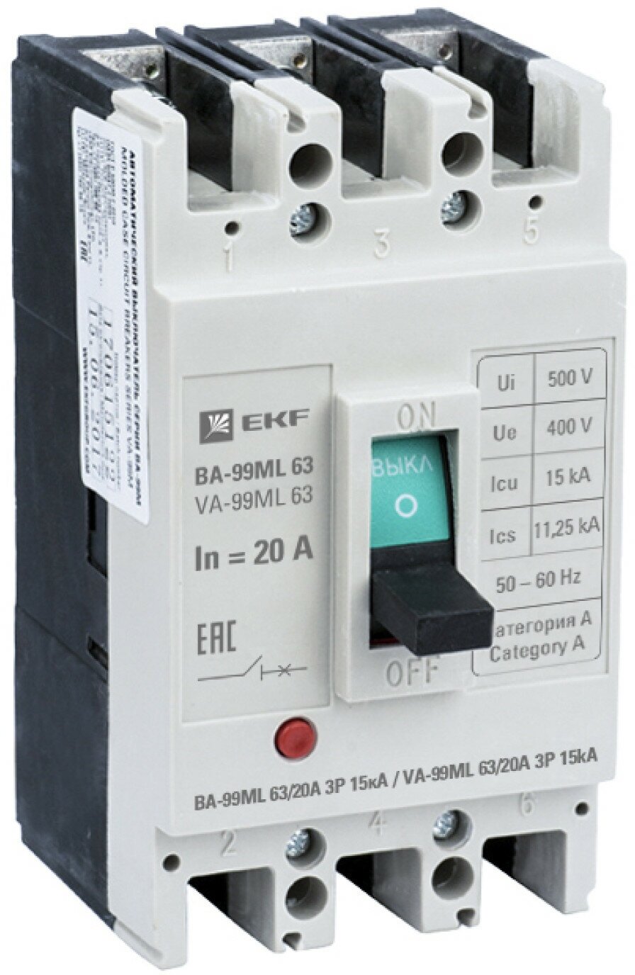Автоматический выключатель ВА-99МL 63- 20А 3P 15кА EKF Basic