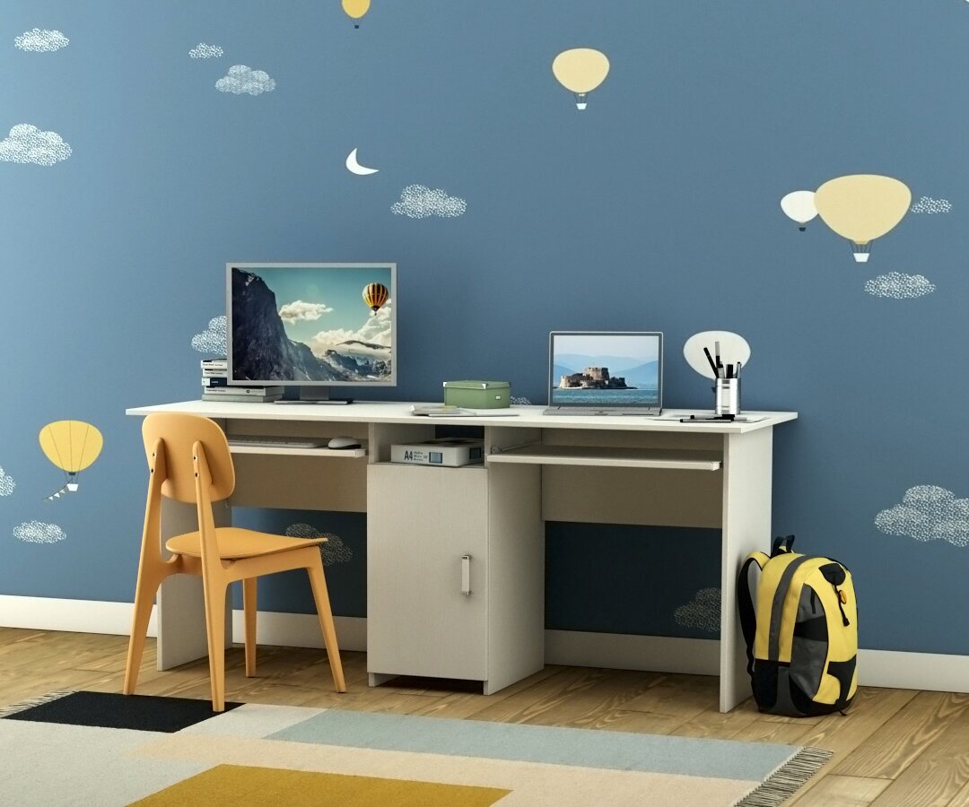 Стол письменный, компьютерный для двоих Лайт (Ньюкасл) 10К белое дерево