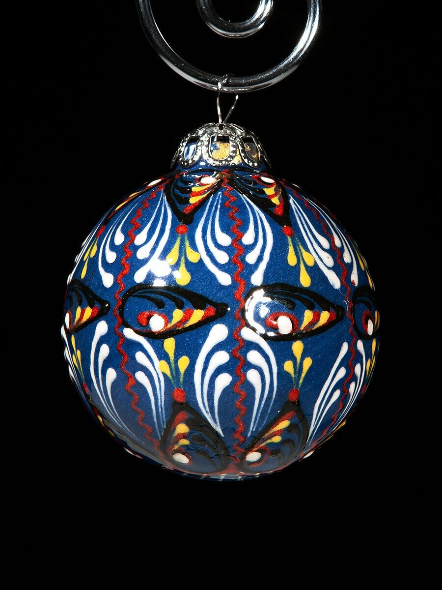 Керамическая ёлочная игрушка ручной работы - Шар малый, диаметр 5 см.