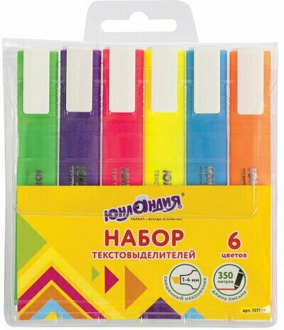 Набор текстовыделителей юнландия 6 шт, Ассорти, "COLORSTAR", линия 1-4 мм, 151709