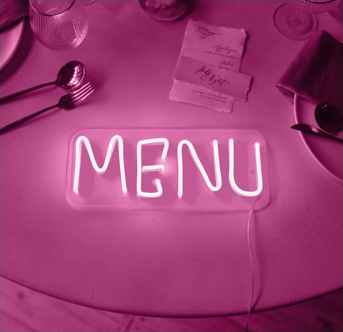 Неоновая вывеска Menu, 25х10 см, розовая